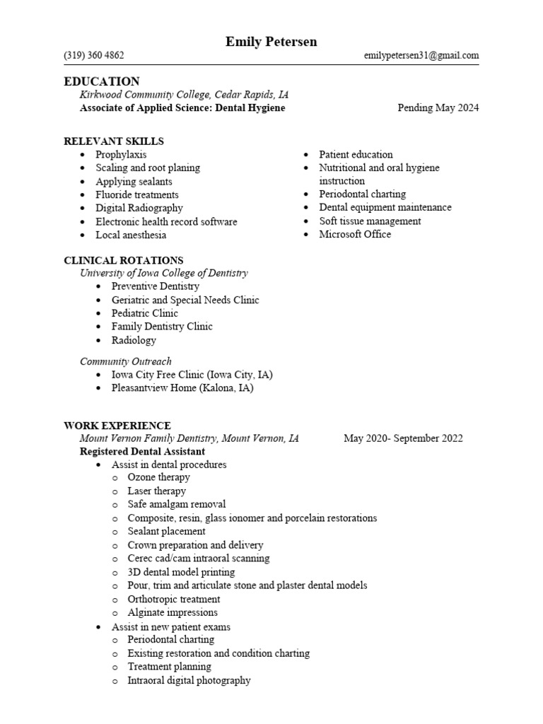 Hygiene Resume | Download Free PDF | Dentistry | Dental Hygienist