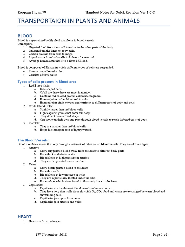 Transportaion in Plants and Animals | PDF | Heart | Atrium (Heart)