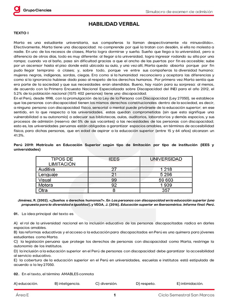 Semestral UNMSM - Área E - Simulacro 1° (Miscelánea - Intro 3) | PDF | Inflación | Invalidez