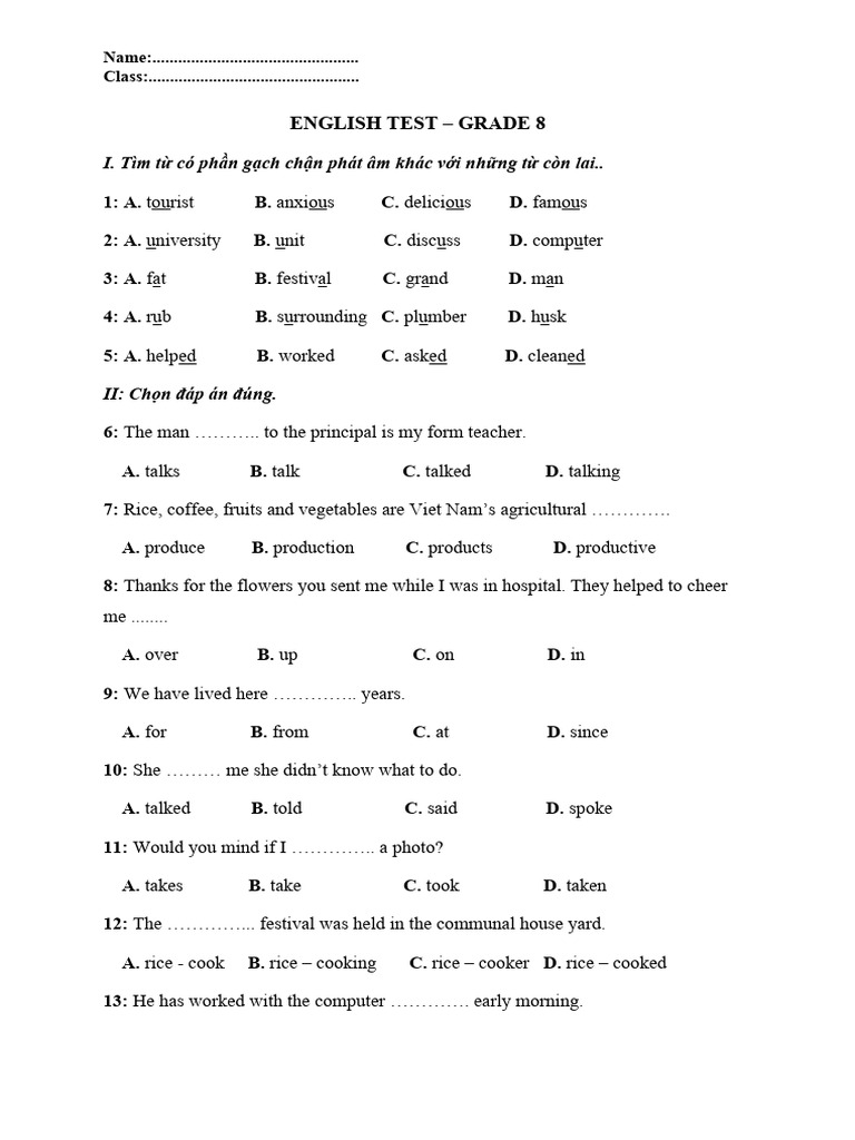 ENGLISH TEST GRADE 8 | PDF