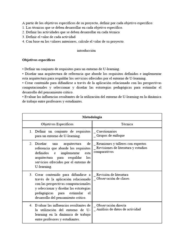 Metodología según Objetivos específicos | PDF | Pensamiento | Informática