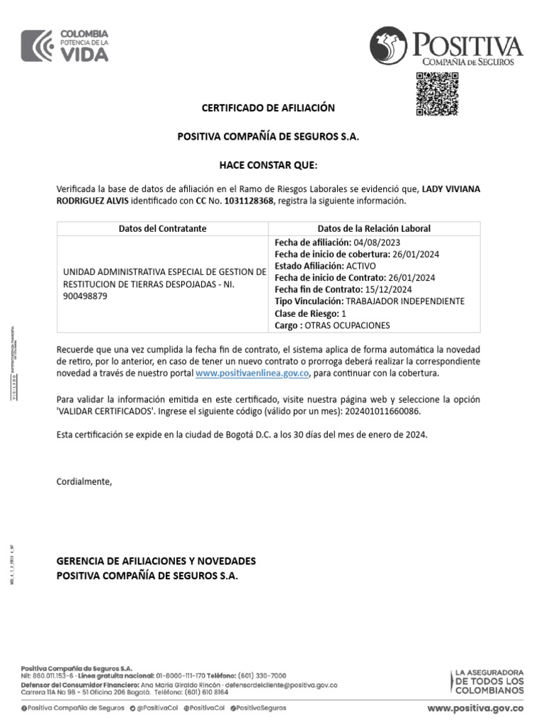 CERTIFICADO ARL | PDF
