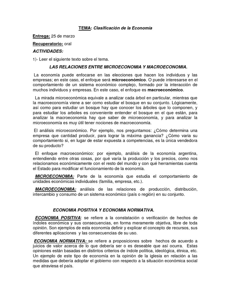 Trabajo Práctico 1 - Ramas de La Economía | Descargar gratis PDF | Microeconomía | Ciencias ...