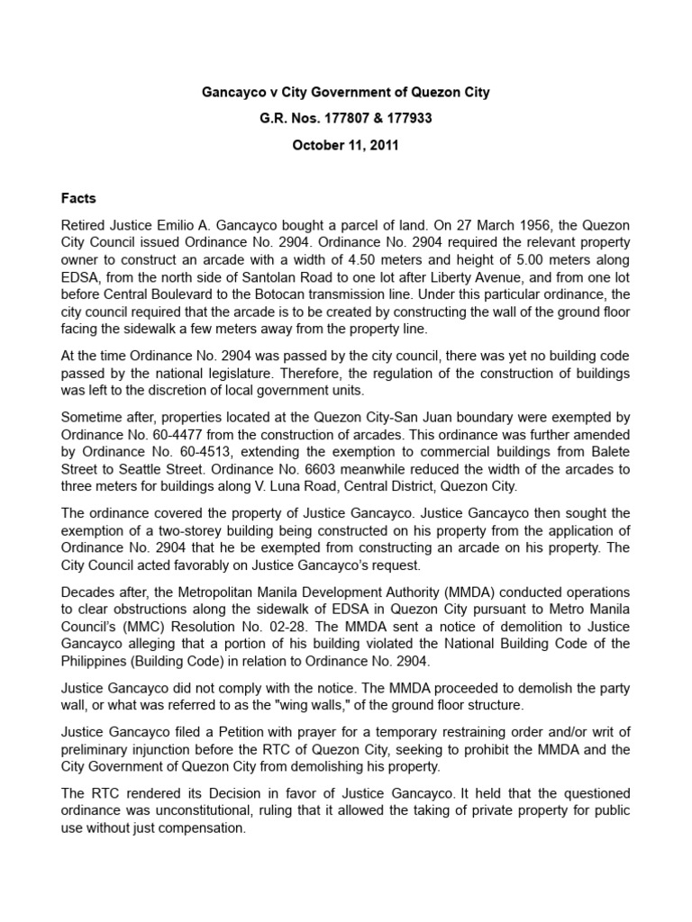 Gancayco vs. Quezon City Ordinance 2904 | PDF | Injunction | Justice