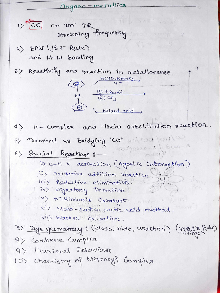 Organometallic Chemistry TM Sir Notes | PDF