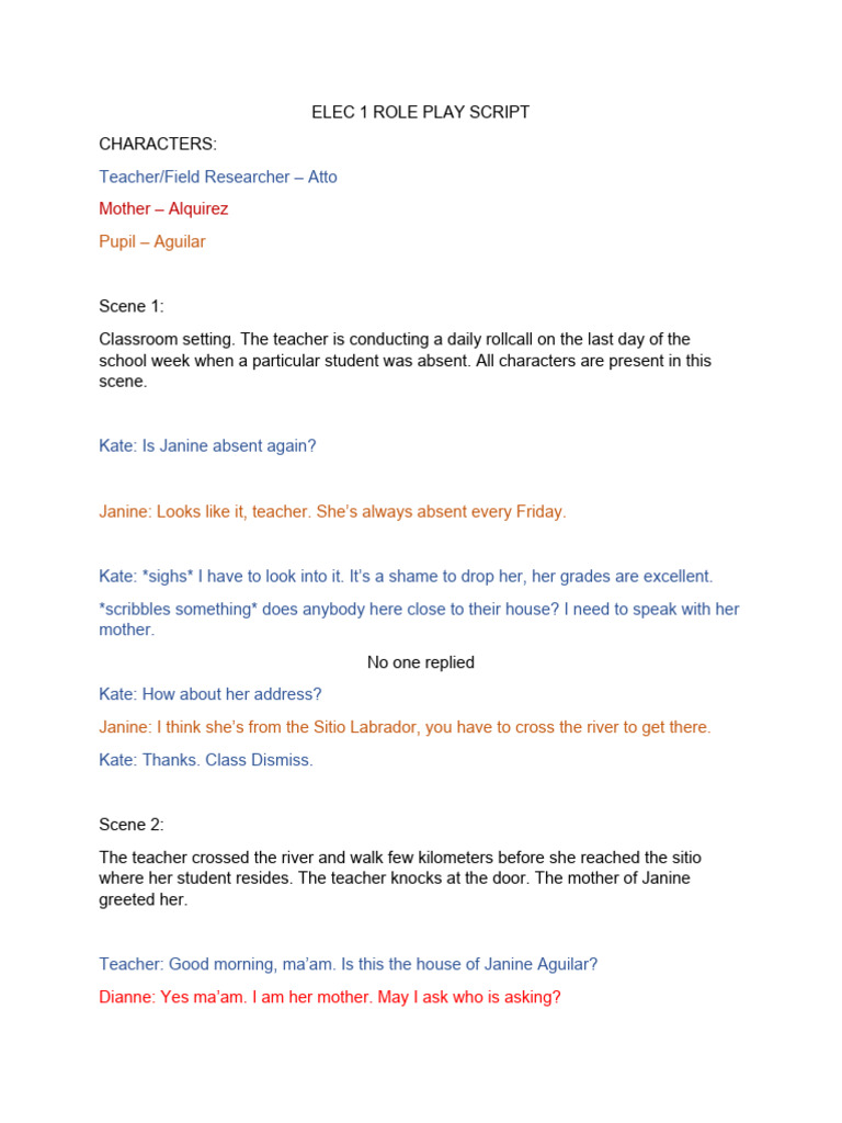 Elec 1 Role Play Script | PDF