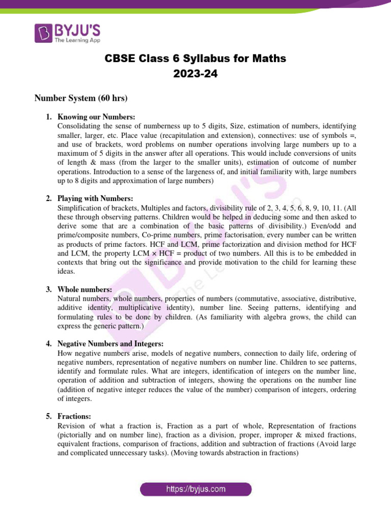 CBSE Syllabus For Class 6 Maths 2023 24 | PDF | Triangle | Numbers