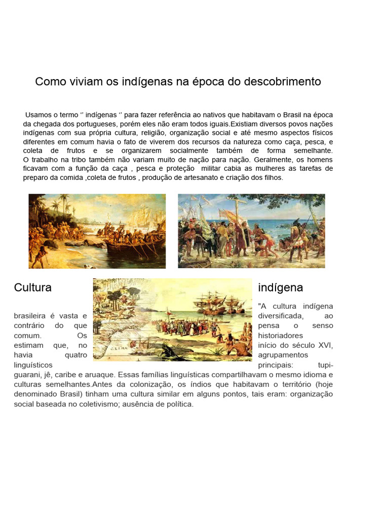 Como viviam os indígenas na época do descobrimento | PDF | Povos ...
