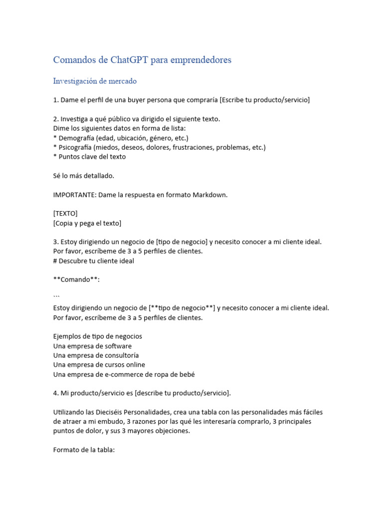 Comandos de ChatGPT para Emprendedores | PDF | Ansiedad | Marketing