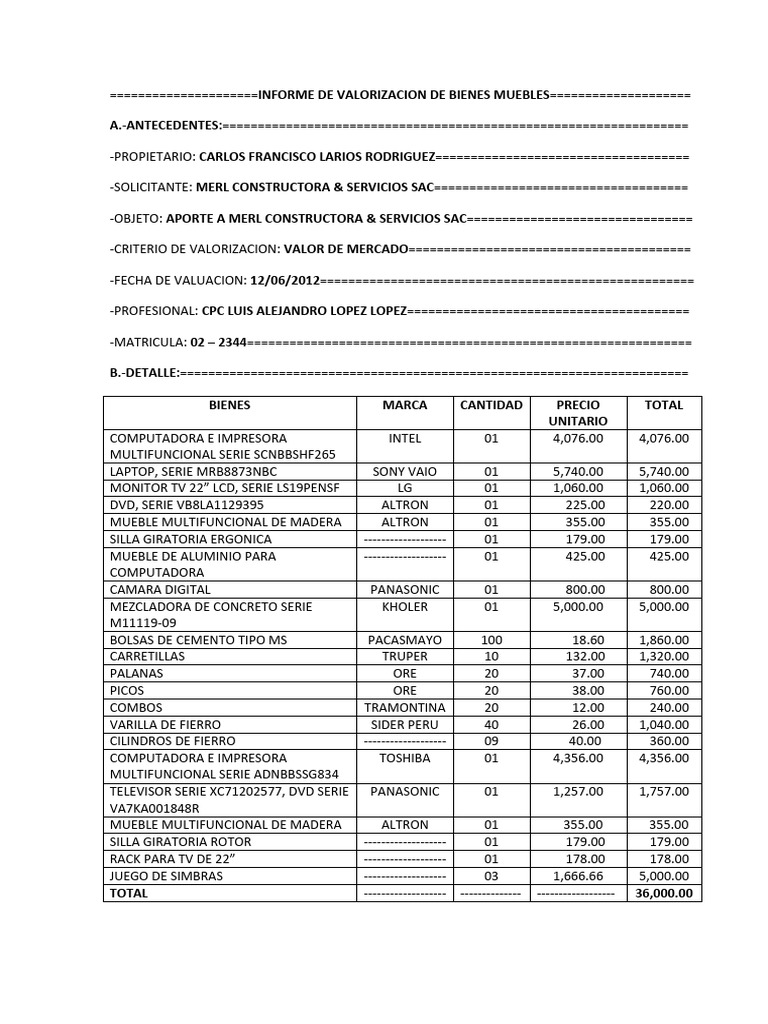 Modelo De Valorizacion De Servicio En Excel