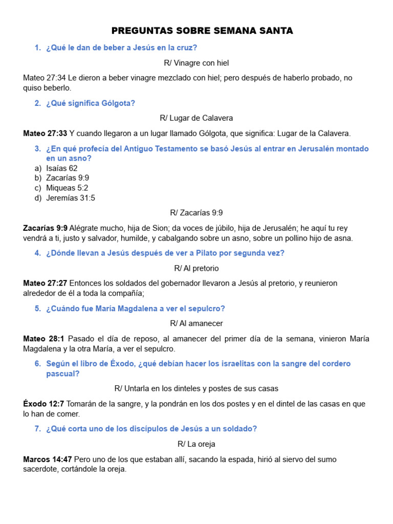 Preguntas Clave sobre Semana Santa | PDF | Jesús | Evangelio de Mateo