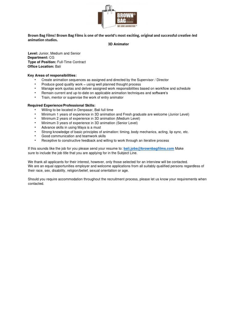 3D Animator Roles in Bali | PDF