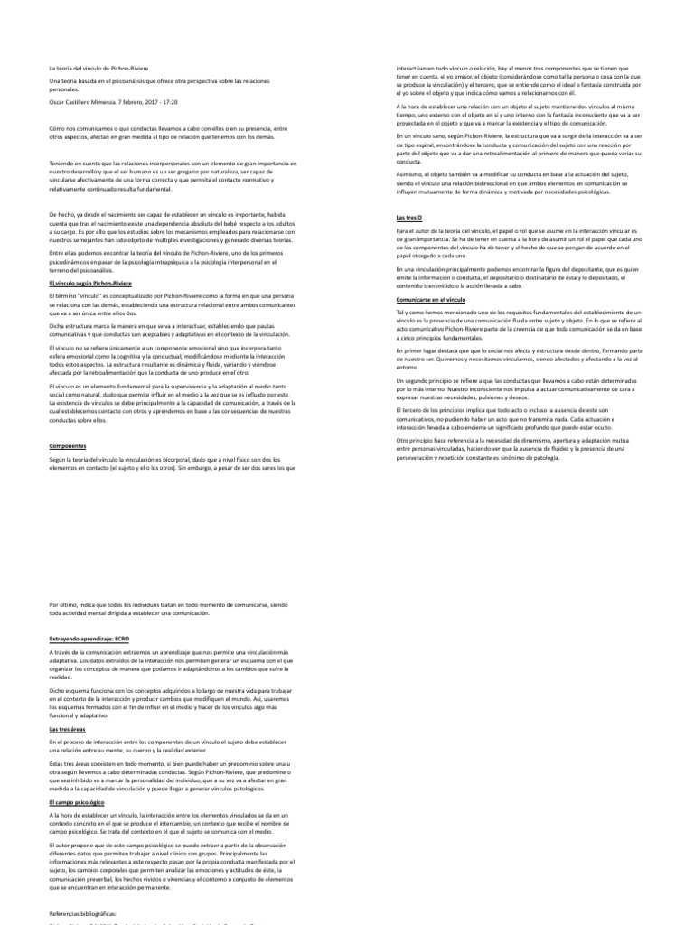Teoria Del Vinculo S | PDF | Mente | Sicología