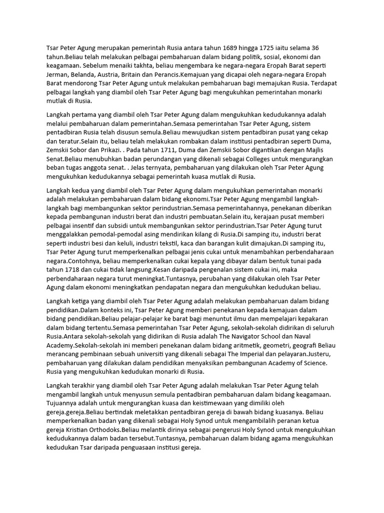 Langkah Langkah Yang Diambil Oleh Tsar Peter Agung Untuk Mengukuhkan | PDF