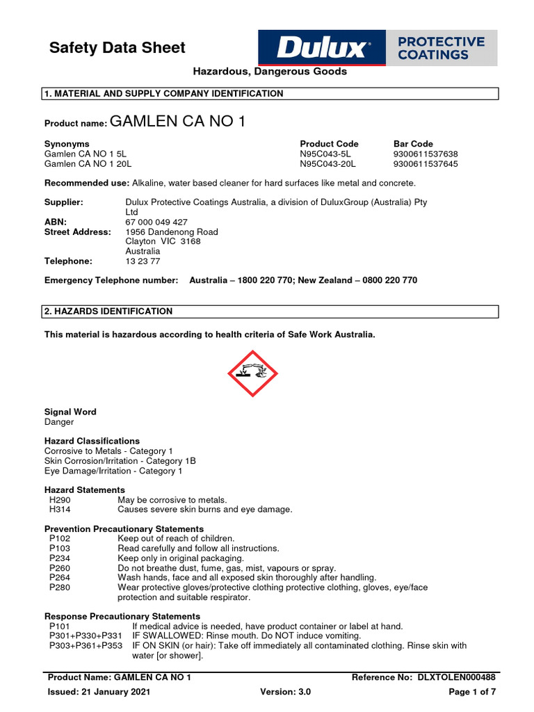 Gamlen Ca No 1-Aus GHS-1 | PDF | Dangerous Goods | Toxicity