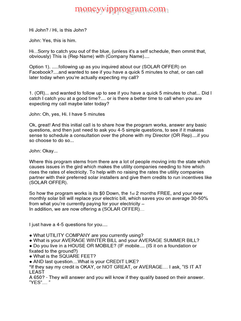 03-Solar Appointment Script | PDF