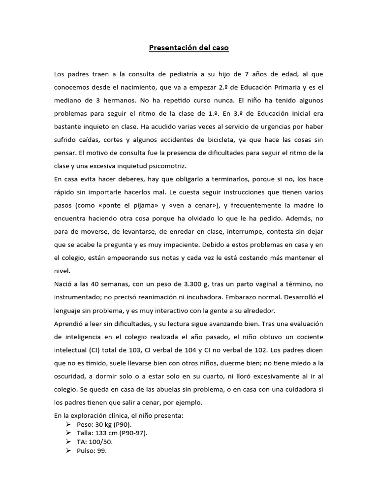 Presentación Del Caso - Informe Psicologico | PDF