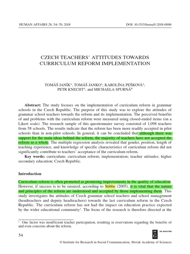 Attitudes Towards School Curriculum | PDF | Attitude (Psychology) | Curriculum