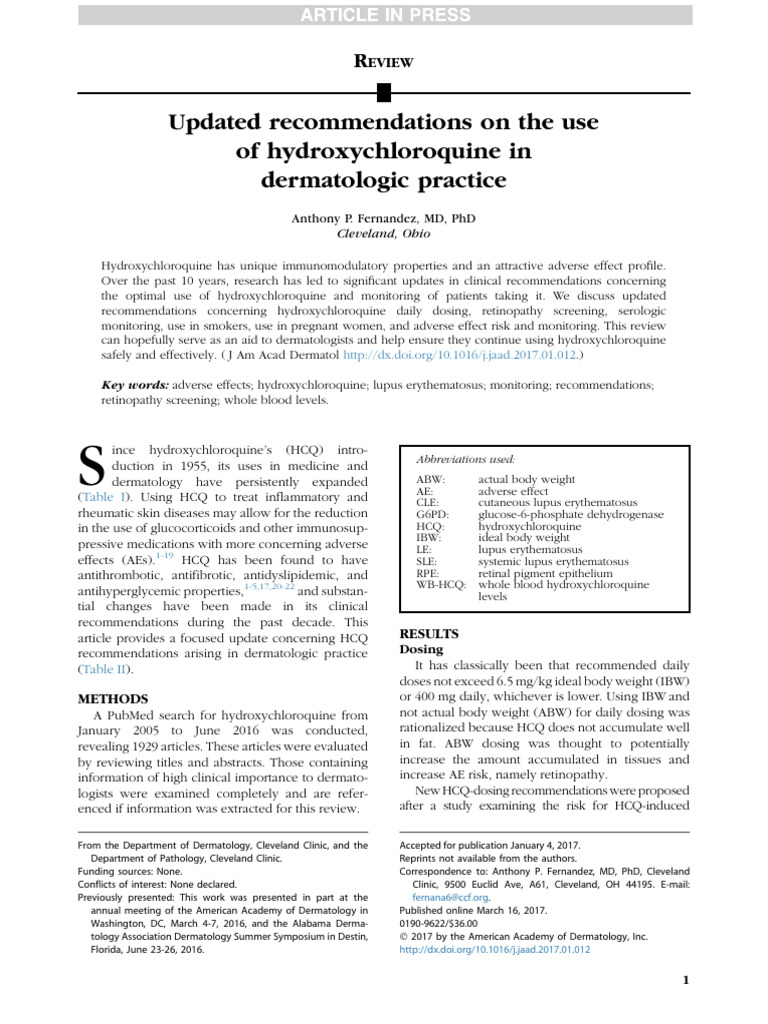 Updated Recommendations On The Use of Hydroxychloroquine in ...