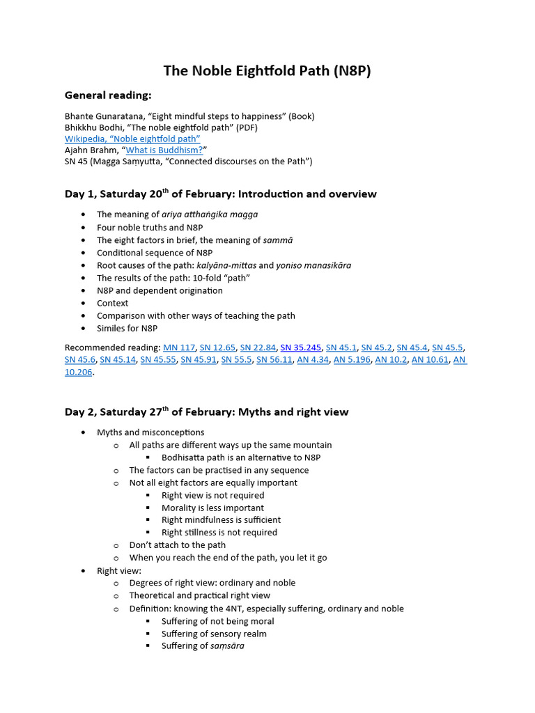 Noble Eightfold Path Program and Reading Materials | PDF | Noble Eightfold Path | Nāstika