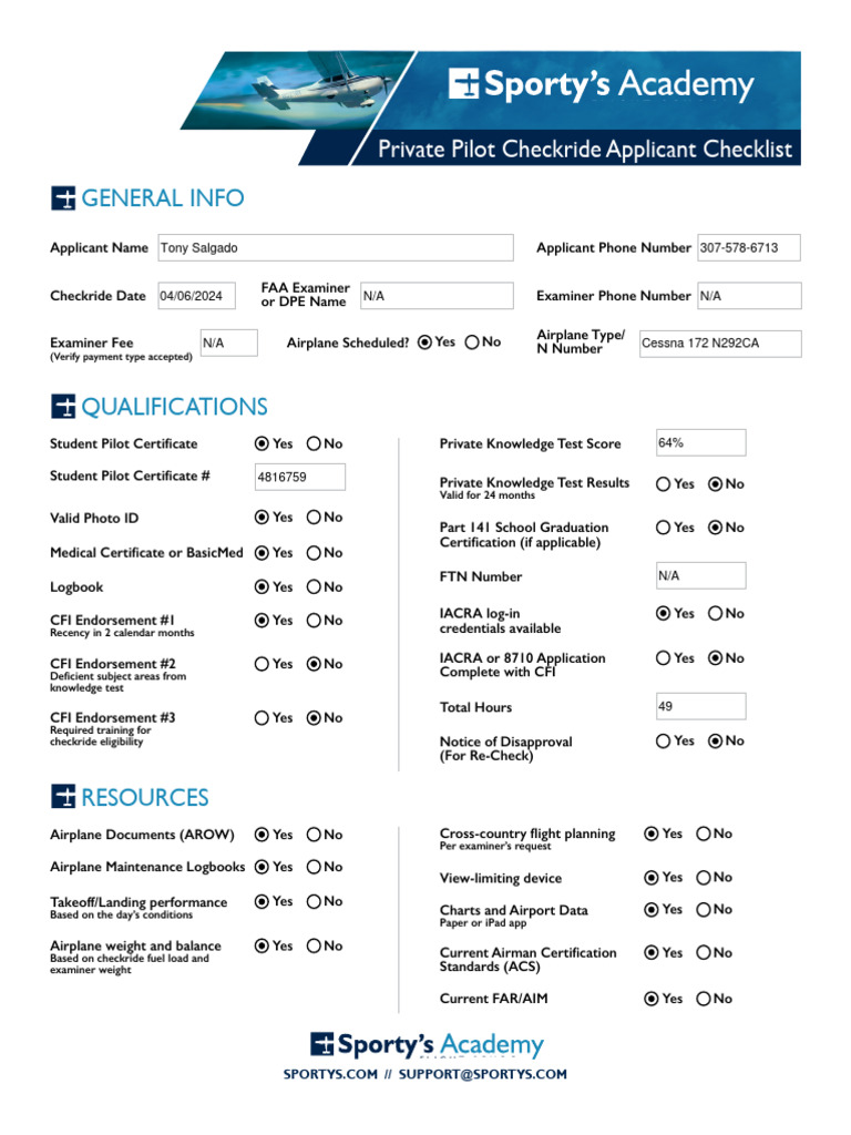 General Info: Private Pilot Checkride Applicant Checklist | PDF | Aviation