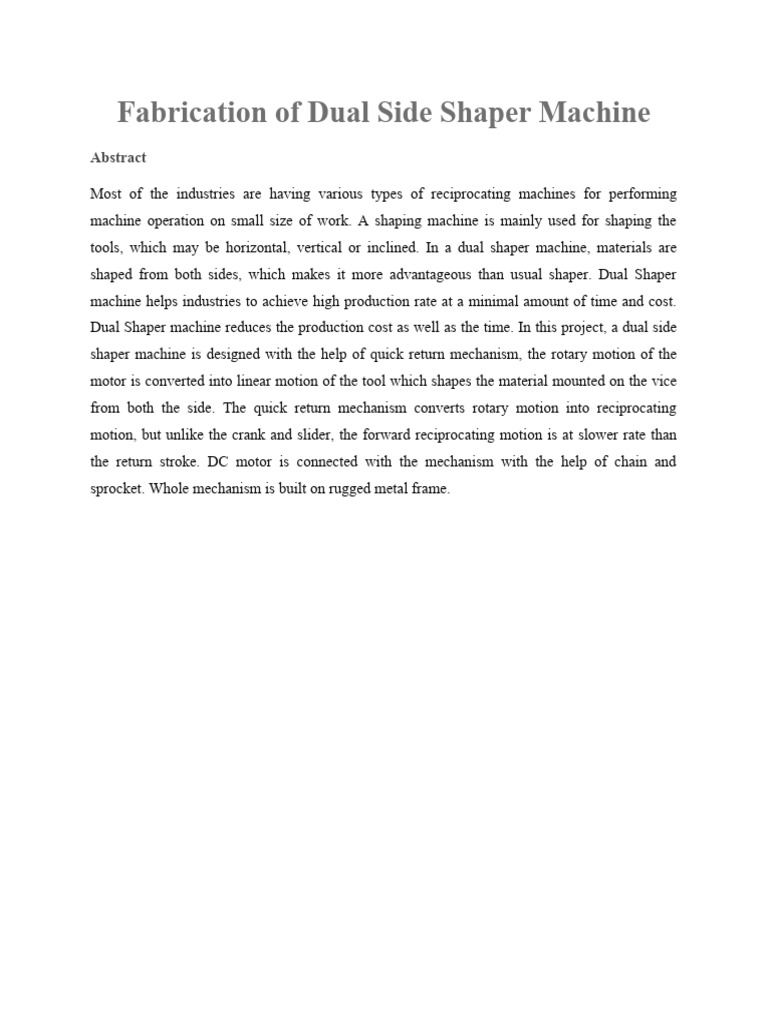 Dual Side Shaper Machine Fabrication | PDF | Technology & Engineering