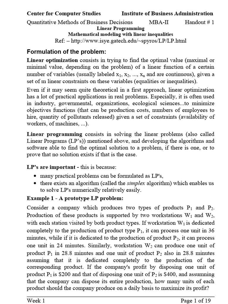 Lec 1 Modified | PDF | Linear Programming | Mathematical Optimization