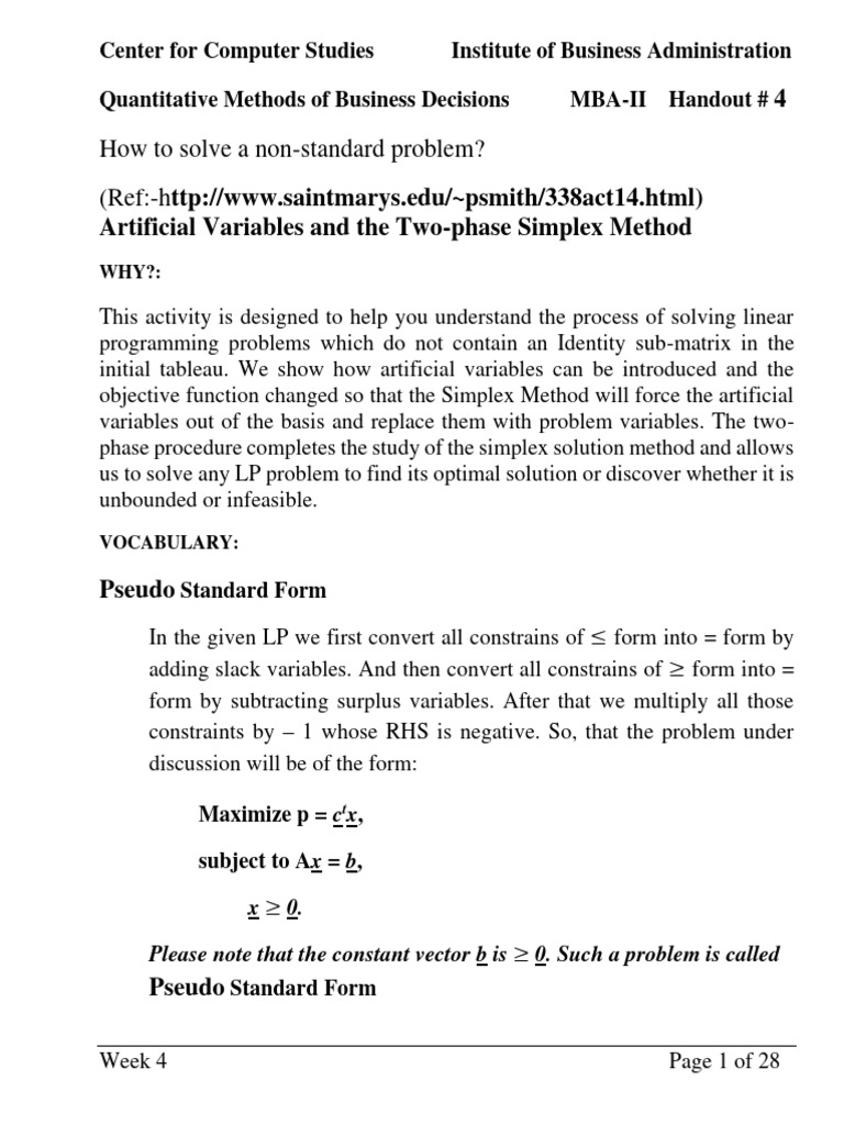 Lec4 Phase I of Simplex Method | PDF | Applied Mathematics | Mathematics Of Computing