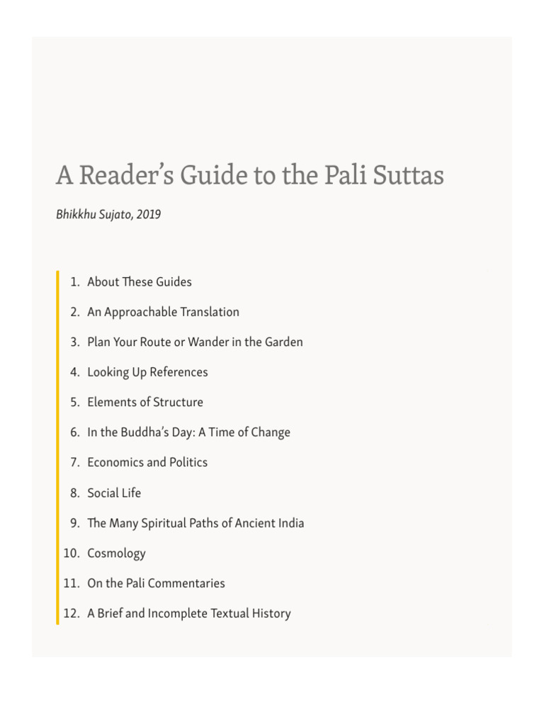 A Reader's Guide To The Pali Suttas - Sujato | PDF | Reincarnation | Pali