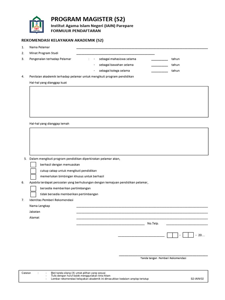 Formulir-S2 IAIN form rekomendasi | PDF