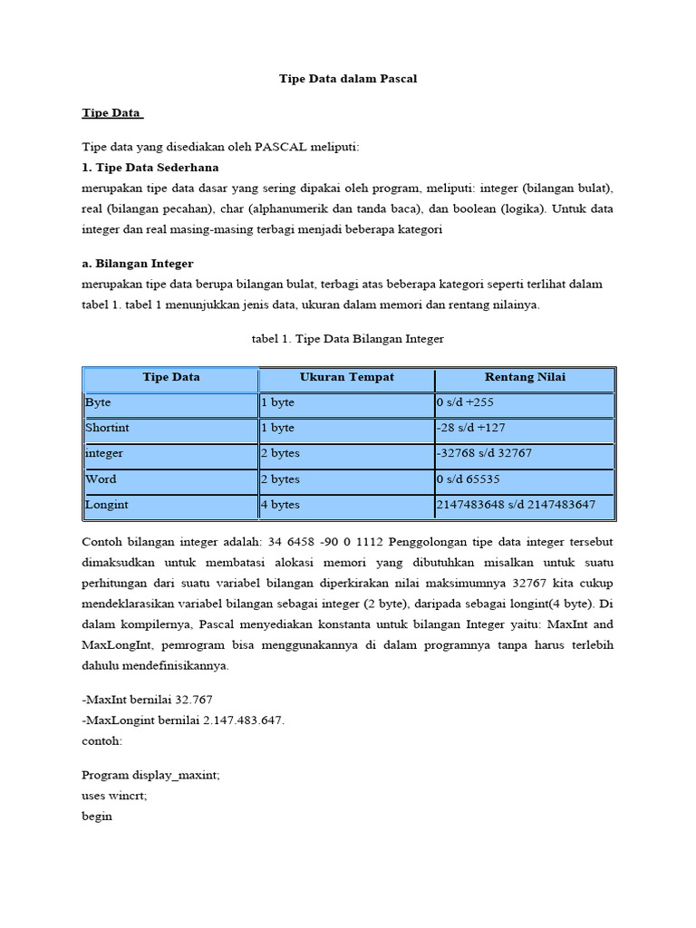 Tipe Data Dalam Pascal | PDF