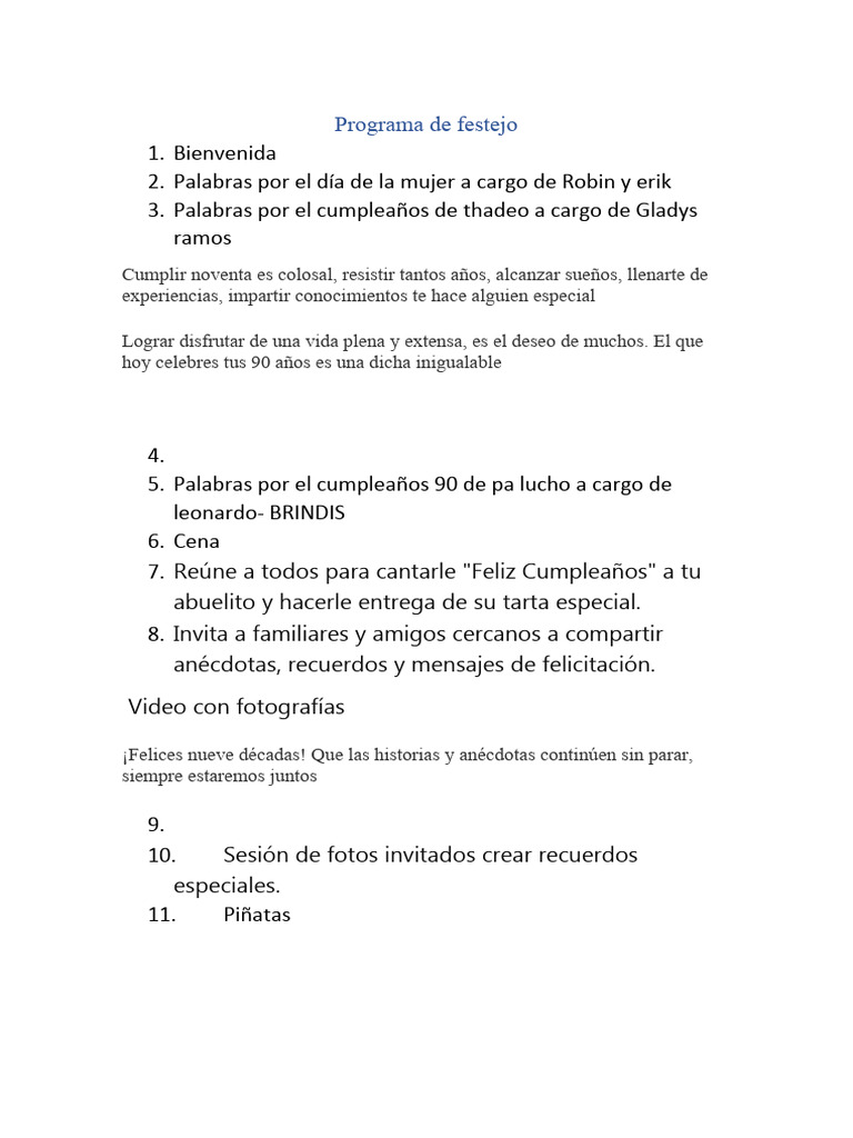 Programa de Festejo de Abuelito | PDF