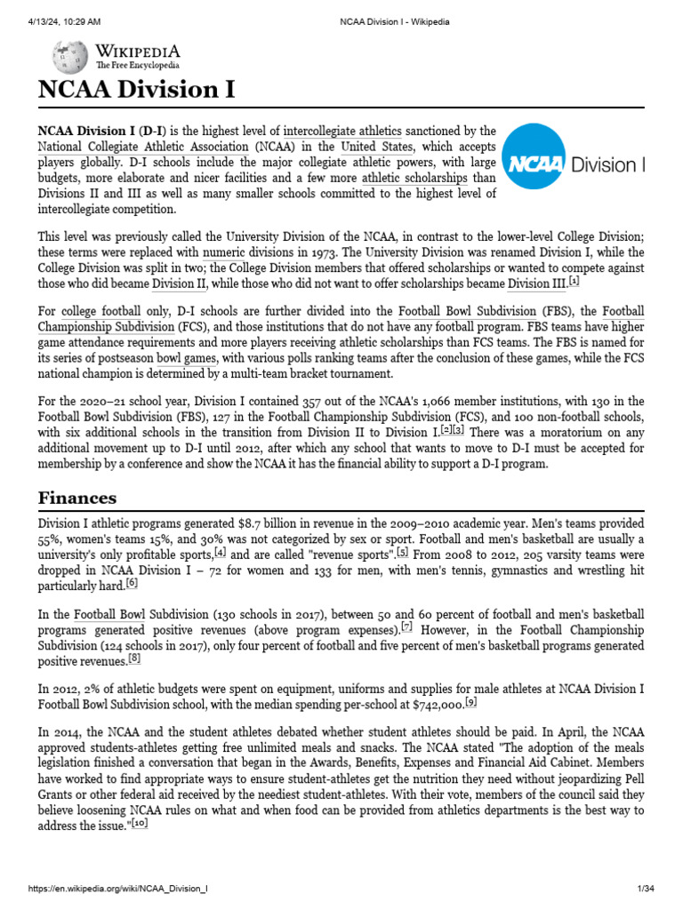NCAA Division I - Wikipedia | PDF | Ncaa Division I | National ...