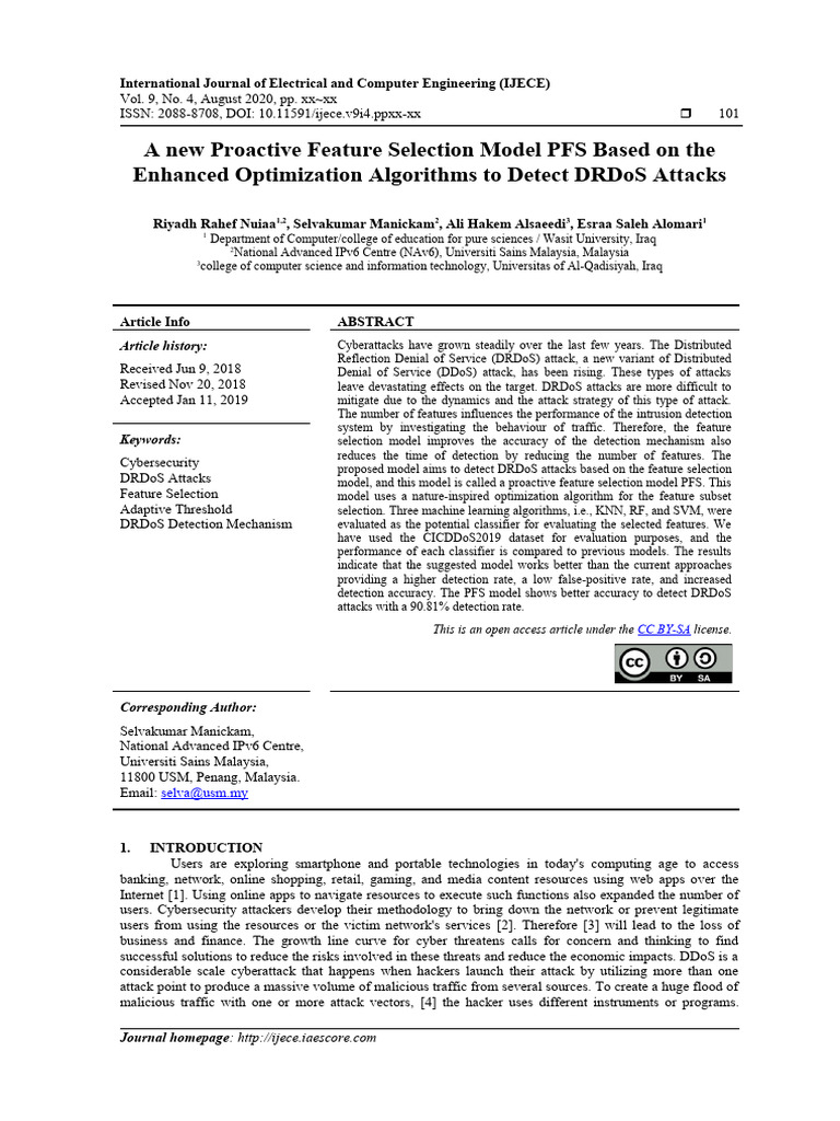 A New Proactive Feature Selection Model Pfs Based On The Enhanced Optimization Algorithms To ...
