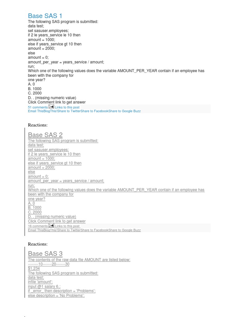 Base SAS Certi Questions | Download Free PDF | Sas (Software) | Variable (Computer Science)