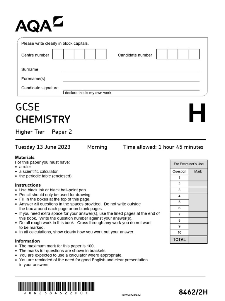 AQA Chemistry Paper 2 2023 | PDF | Ethanol | Fertilizer AQA Chemistry Paper 2 2023 | PDF | Ethanol | Fertilizer