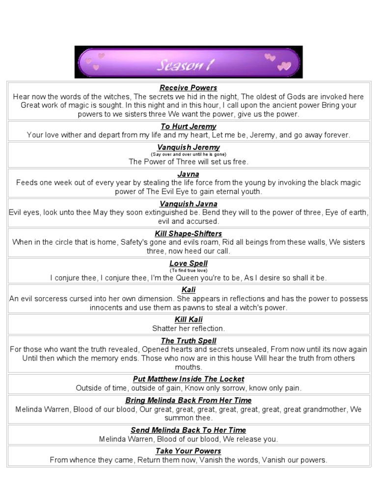 Charmed Spells and Incantations Guide | PDF | Magic (Paranormal ...
