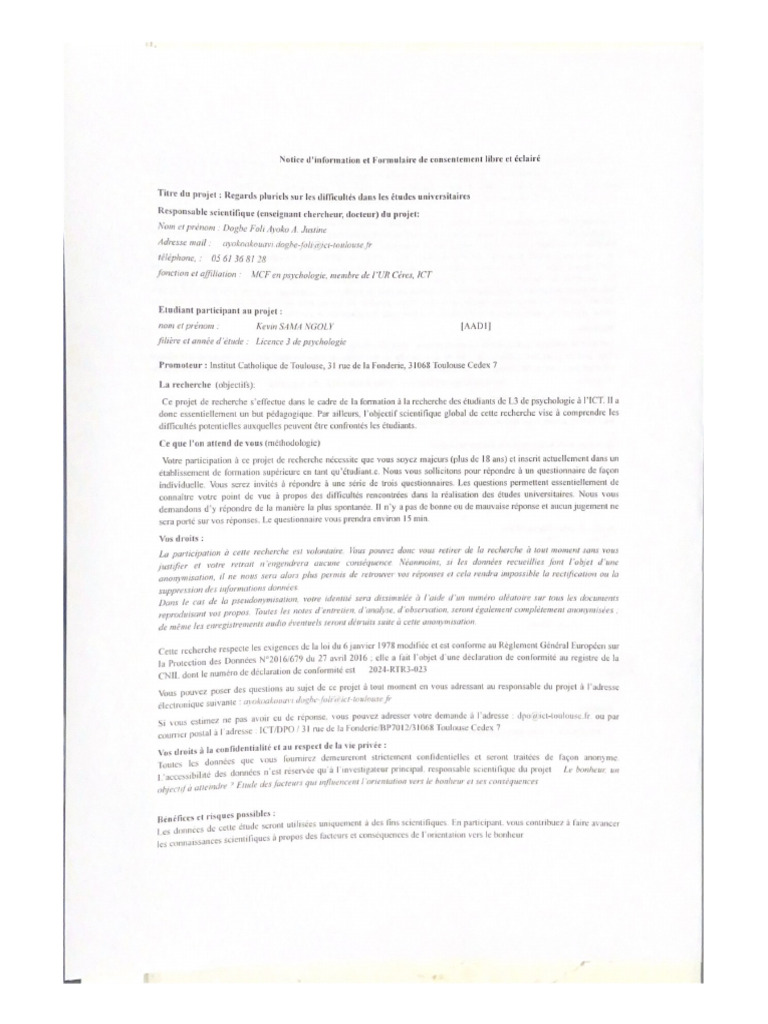 Notice d'Information Et Formulaire de Consentement Libre Et Éclairé | PDF