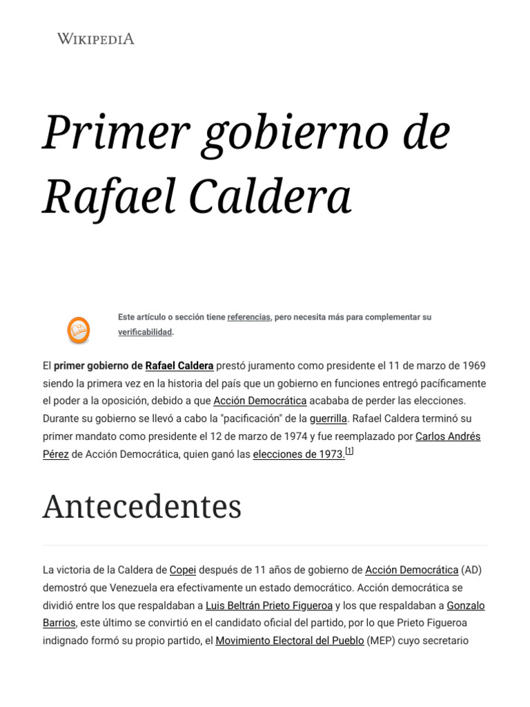 Primer Gobierno de Rafael Caldera - Wikipedia, La Enciclopedia Libre ...