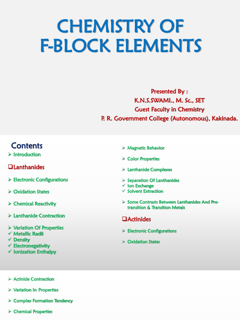 CHEMISTRY OF F-BLOCK ELEMENTS BY K.N.S.SWAMI..pdf473 | PDF | Lanthanide ...