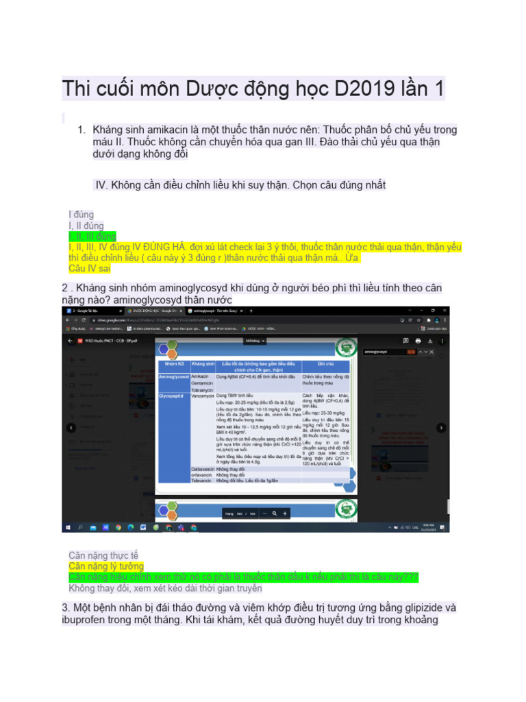 Thi Cuoi Mon Duoc Ong Hoc D2019 Lan 1 | PDF