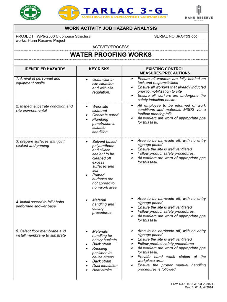 Water Proofing Pdf Personal Protective Equipment Working Conditions