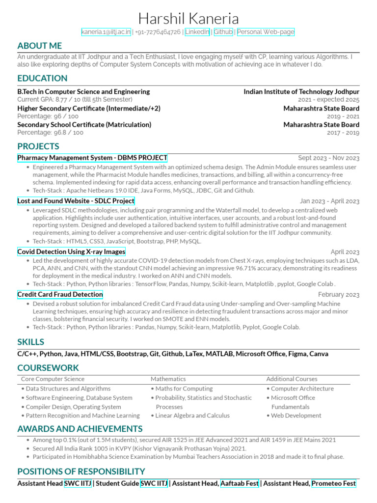 Harshil Resume 1 | PDF | Python (Programming Language) | Computing