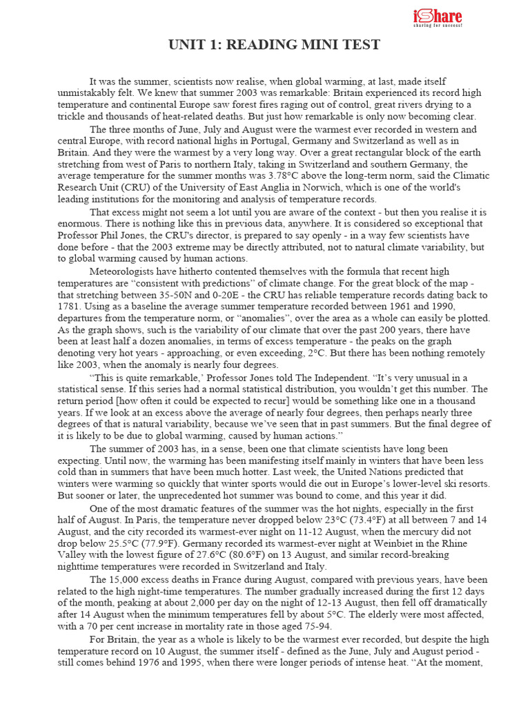 U1_Reading | PDF | Climate Change | Climate