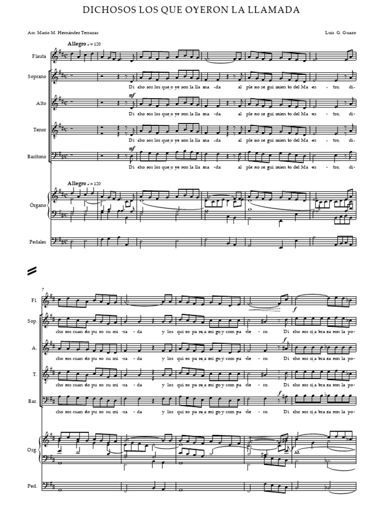 Dichosos Los Que Oyeron La Llamada Arreglo Satb, Flauta | PDF