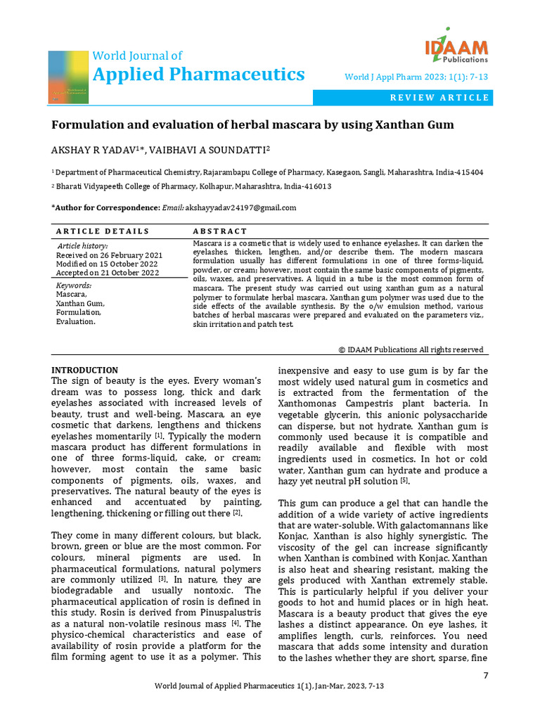 Herbal Mascara Formulation with Xanthan Gum | PDF