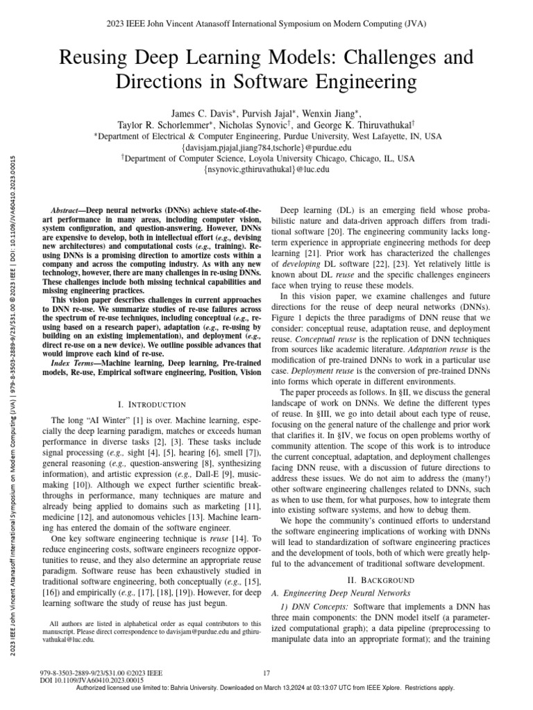Reusing Deep Learning Models Challenges and Directions in Software Engineering | PDF | Deep ...