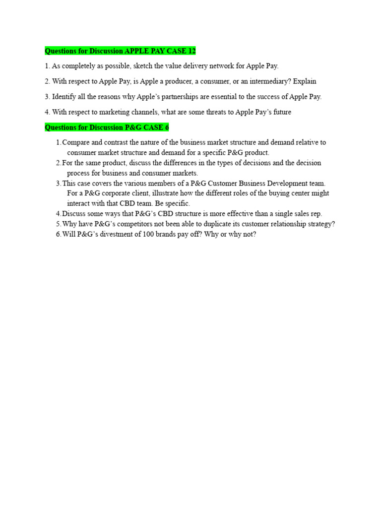 Questions For Discussion APPLE PAY CASE 12 | PDF | Apple Inc. | Marketing