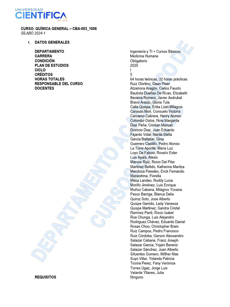 Química General - Cba-003 - 1006 - 2024-1 | PDF | Química | Enlace químico