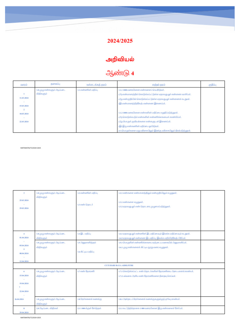 RPT Math THN 2 (Tamil Version) - 1 | PDF